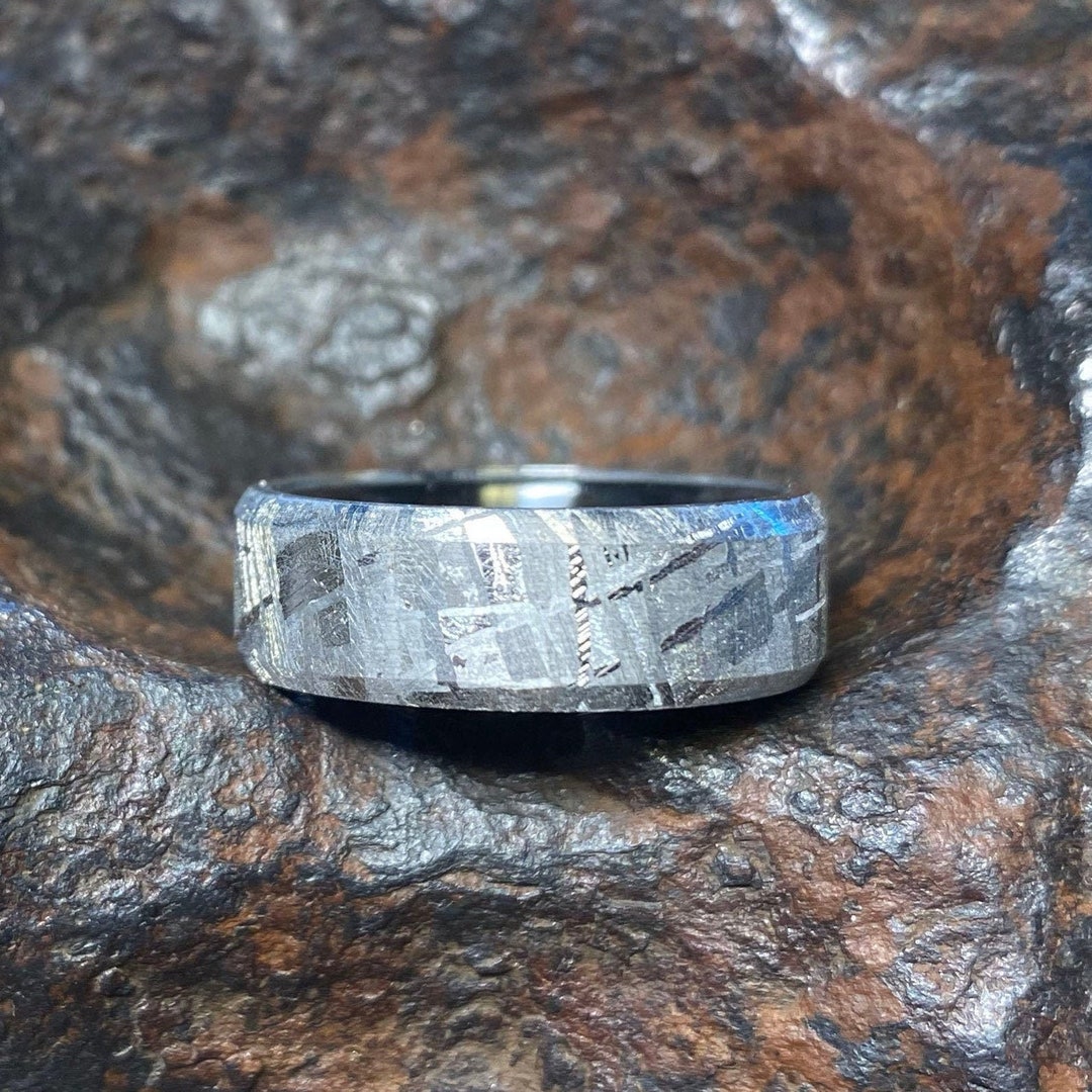 Authentic Meteorite Wedding Band With Black Titanium Sport Sleeve - 8mm ...