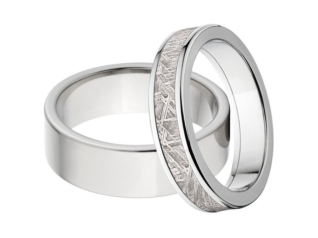Titanium and Meteorite Matching Ring Set, His & Her's Ring Set: 6F-P ...