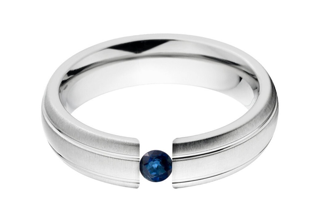 Tension Set Ring Uniquley You 6mm Titanium Ring Sapphire | Etsy