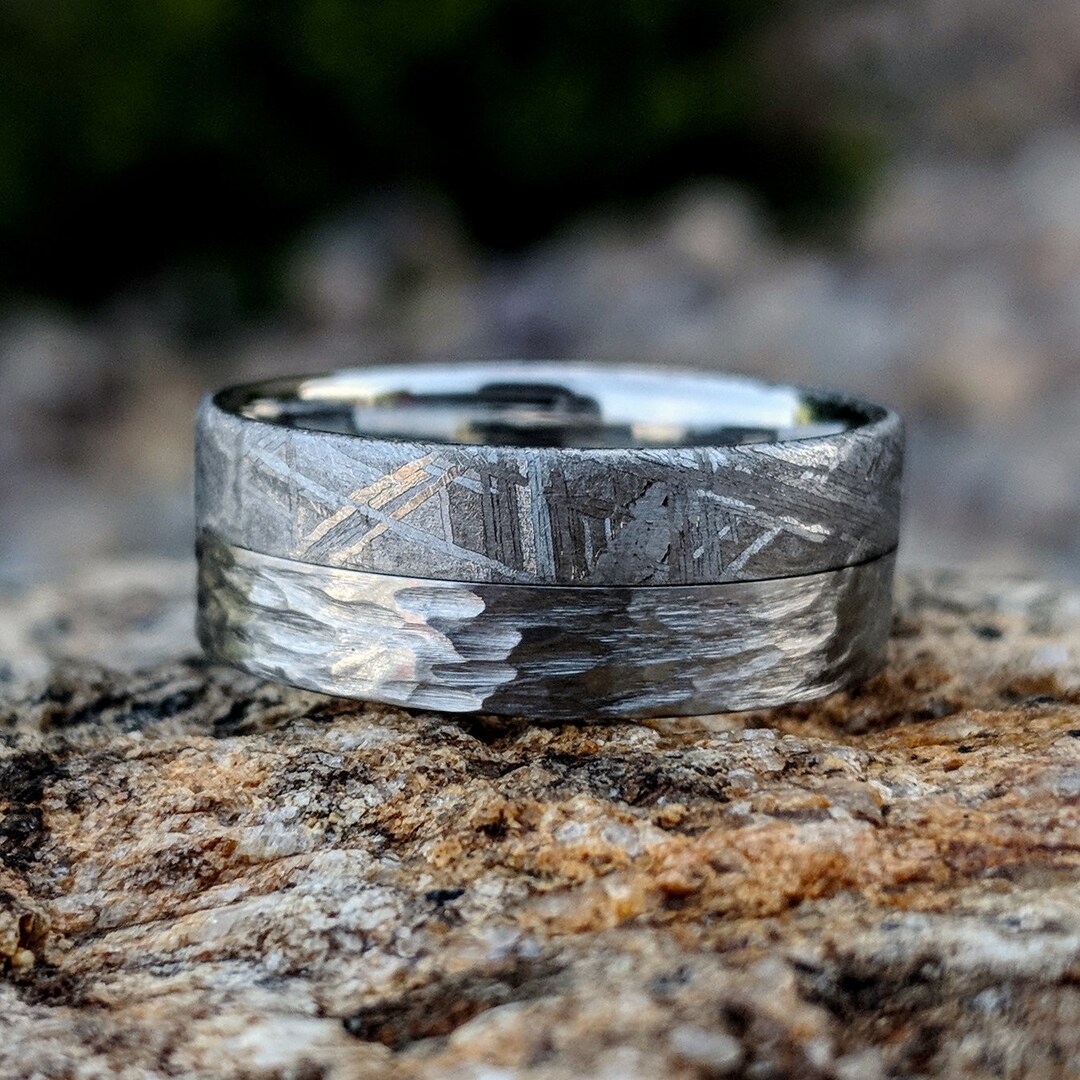 Authentic Meteorite Wedding Band With Cobalt Chrome Sleeve - 8mm ...