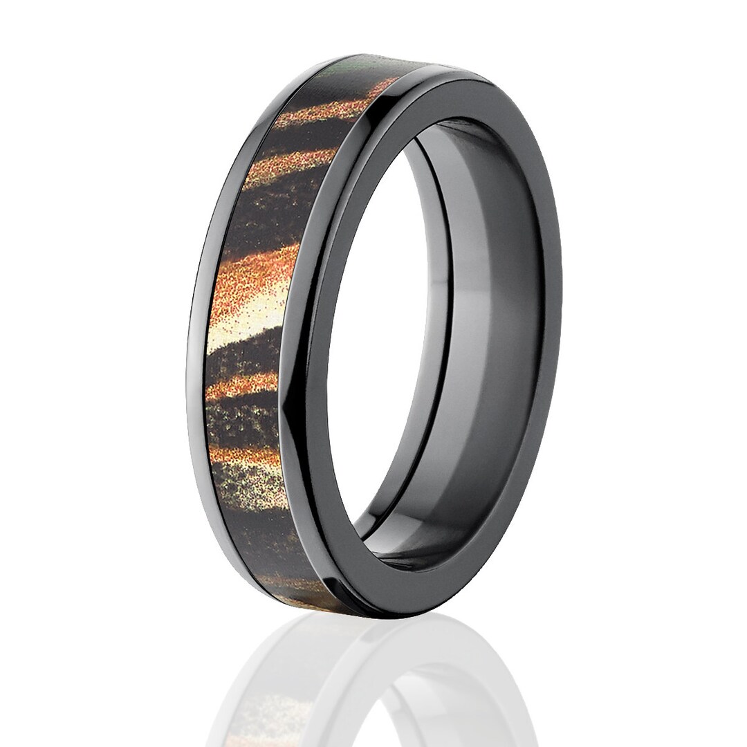 Black Zirconium Ring, Mossy Oak Shadowgrass Camo 6mm Comfort Fit Men’s ...