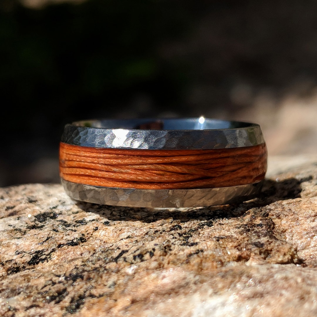 Titanium Fishing Line Wedding Band, Hammered Men’s Ring, Orange Fly ...