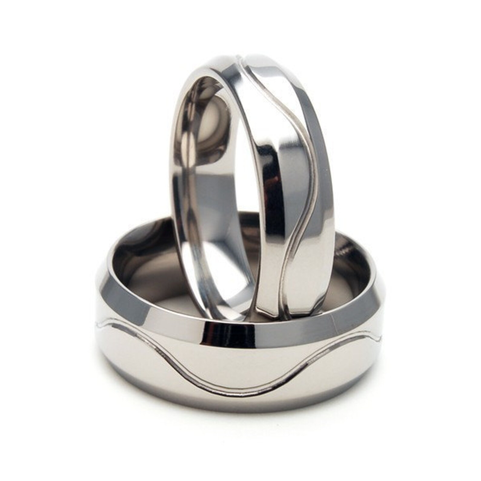 New His and Hers Ring Set Stylish Custom Carved Titanium - Etsy