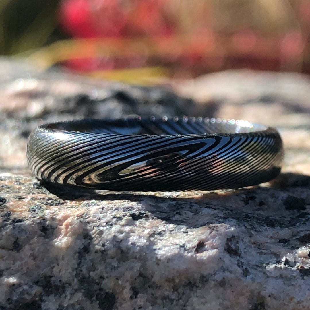 Damasteel Rings Damascus Steel Wedding Bands - Damasteel-blk-5hr - Etsy