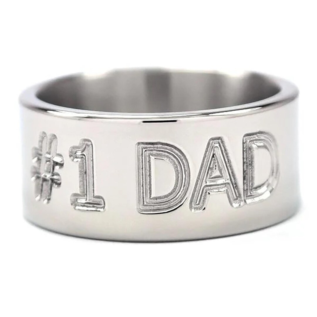 New Titanium Ring With Number 1 Dad Engraved on the Outside of the Ring ...