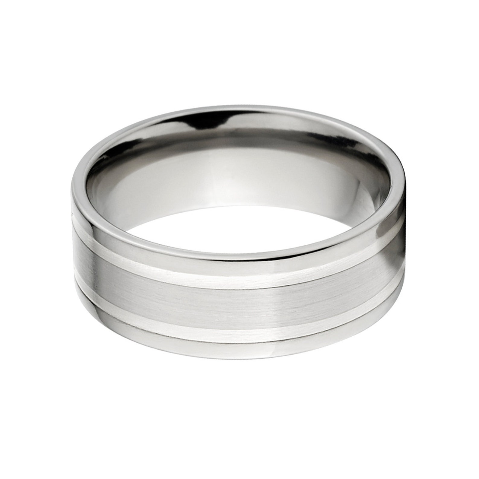 New 8 Mm Comfort Fit Titanium Ring, Sterling Silver Inlay, Modern Ring ...