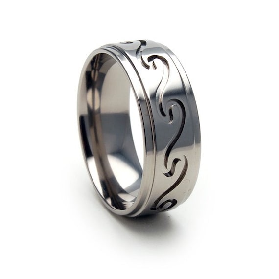 Titanium Rings Custom USS New Jersey Battleship Teak Wood Ring With