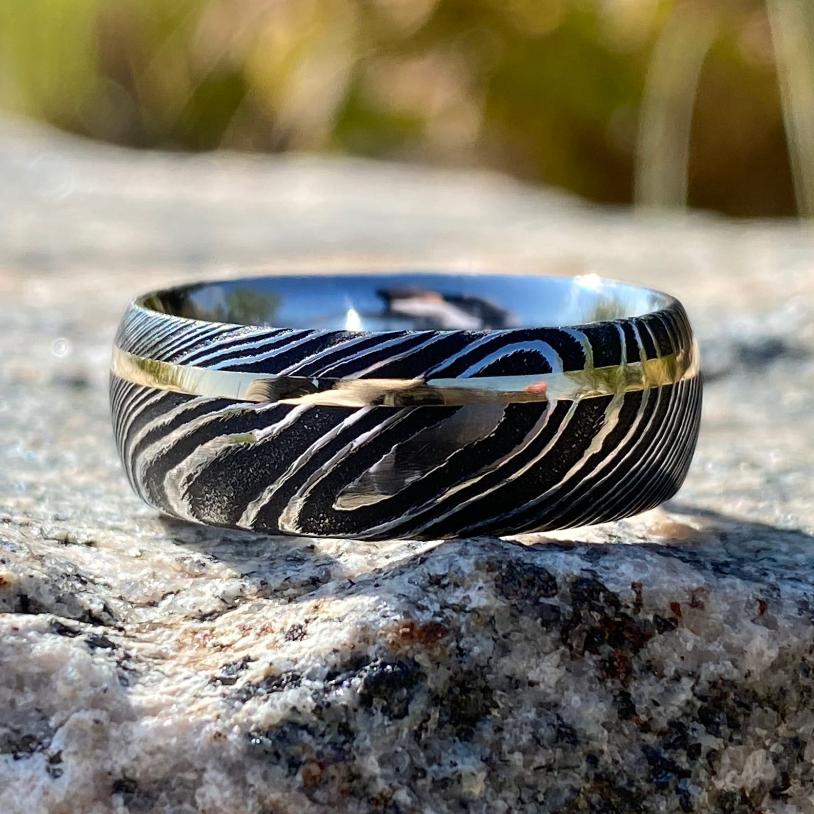 Damascus Ring 14k Yellow Gold Inlay Damascus Steel Wedding - Etsy