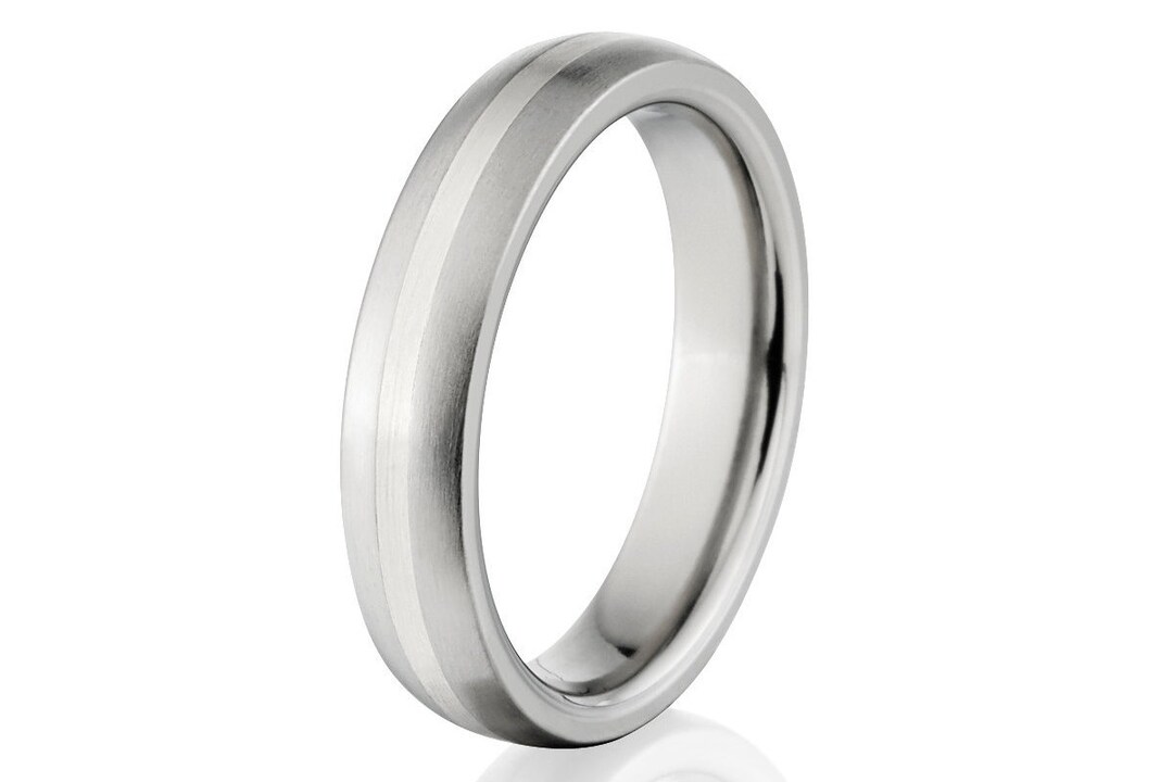 New 4mm Titanium Ring, Sterling Silver Inlay Band, Modern Ring 4-17 ...