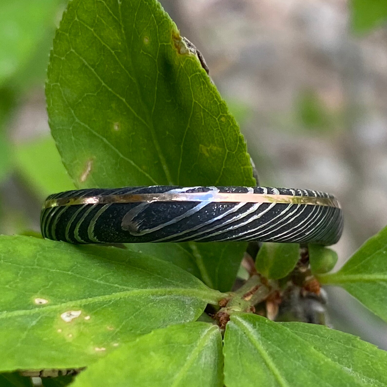 Damascus Ring 14k Gold Inlay Damascus Steel Wedding Band - Etsy