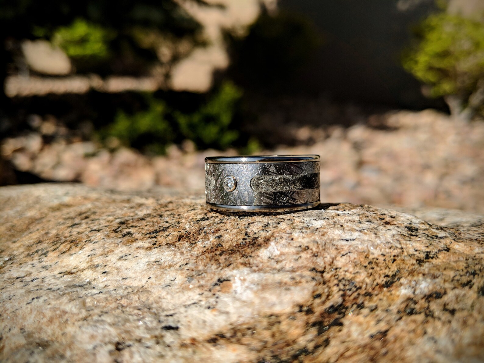 Meteorite Ring Custom Made Meteorite Wedding Band With Inlaid - Etsy
