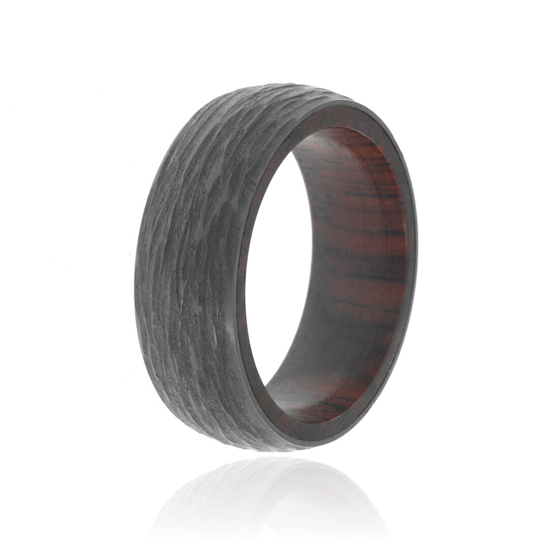 Black Zirconium Tree Bark Wedding Band, Cocobolo Wood Sleeve, 8mm Men’s Ring - Etsy