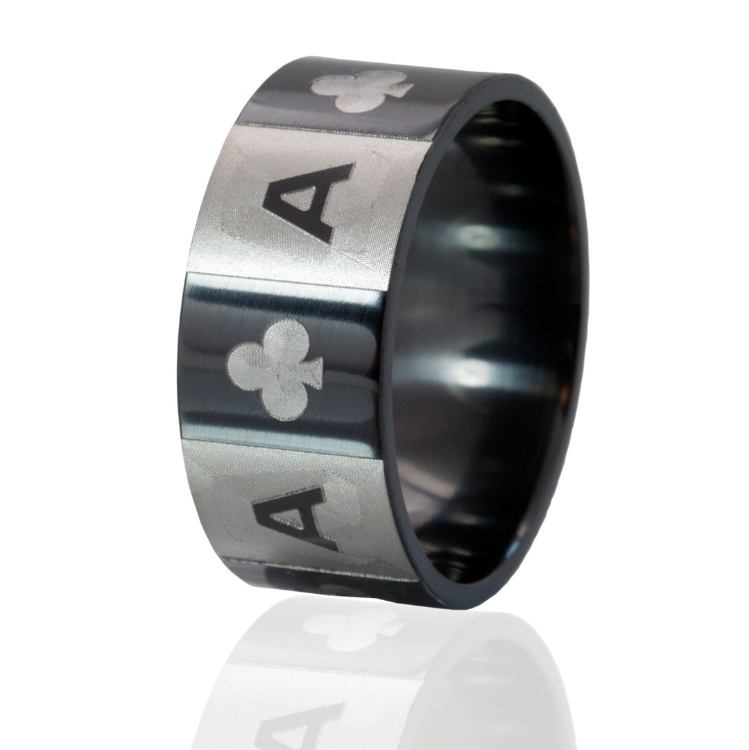 Black Zirconium Ace of Clubs Ring: Handmade Card Band - Etsy