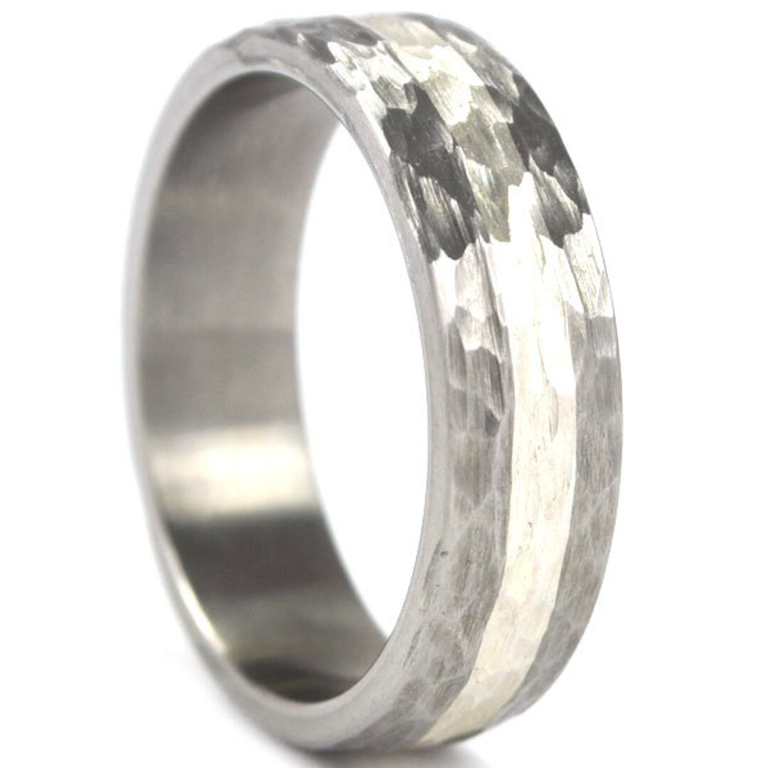 New 6 Mm Titanium Ring With Sterling Silver Inlay and Hammer - Etsy