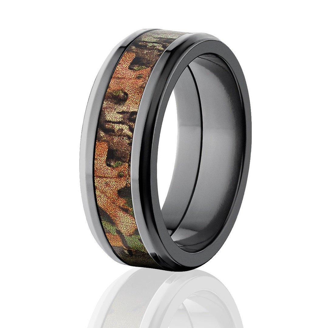 Realtree Xtra Green Camo Wedding Band, Black Zirconium 8mm Ring, Men’s ...