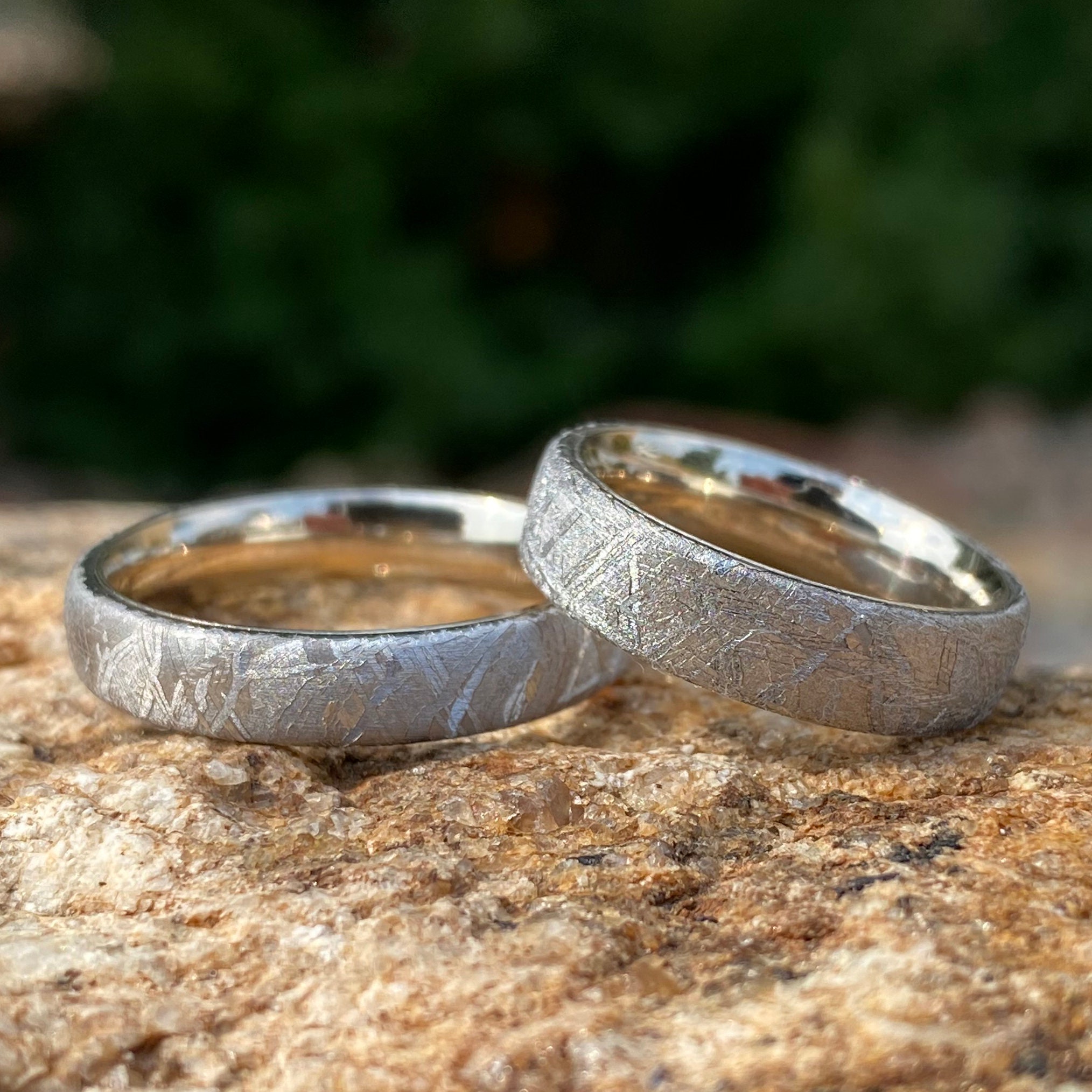 Meteorite Ring Set With Gibeon Meteorite and 14k White Gold Sleeve ...