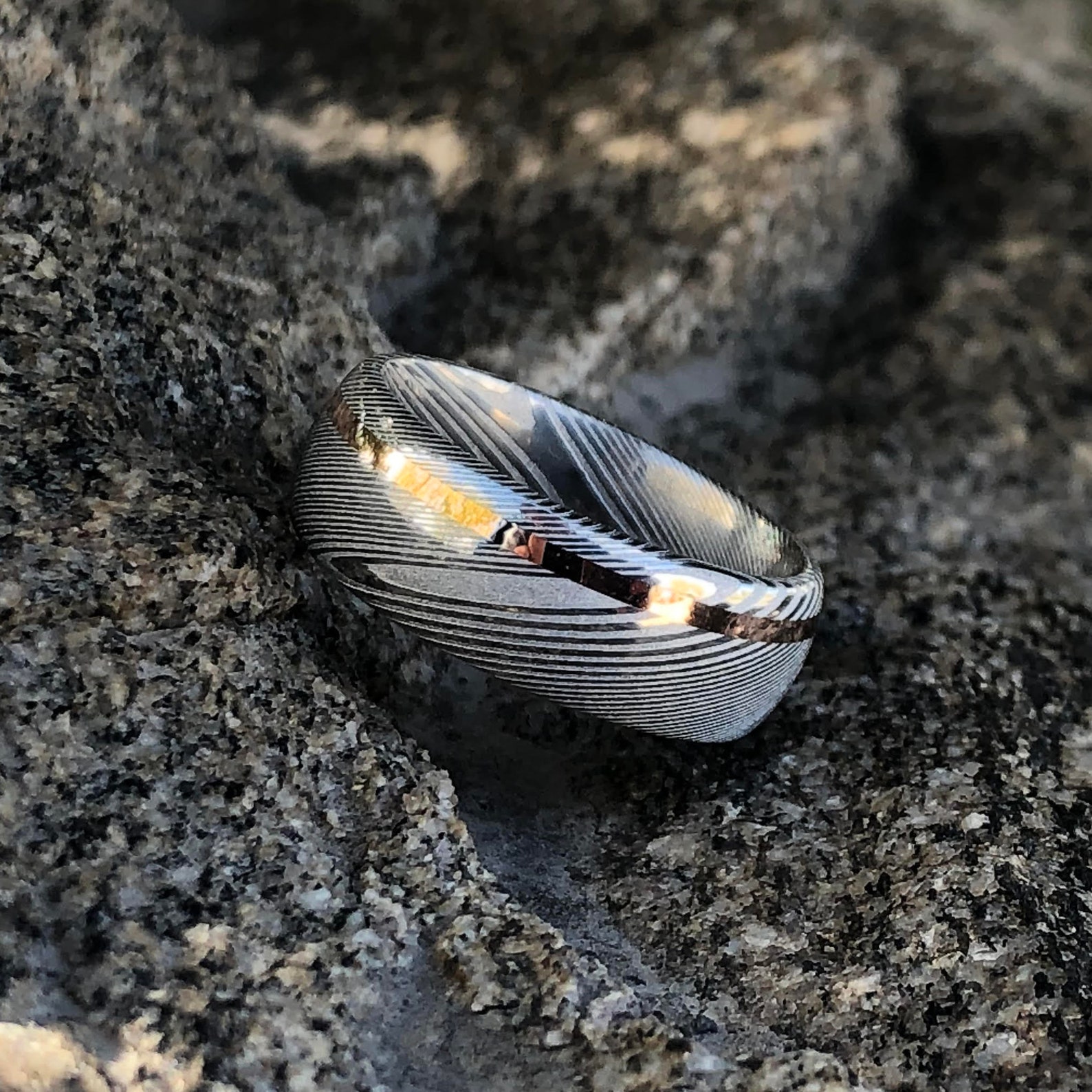8mm White Damascus Steel Rose Gold Inlay Wedding Ring - Etsy