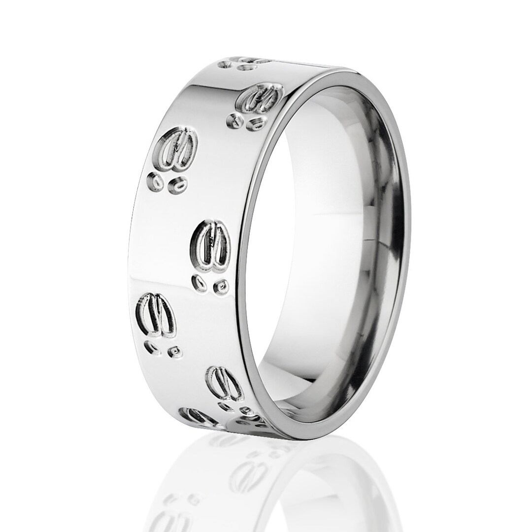Elk Track Titanium Men’s Wedding Band, Outdoor Animal Print Comfort Fit ...