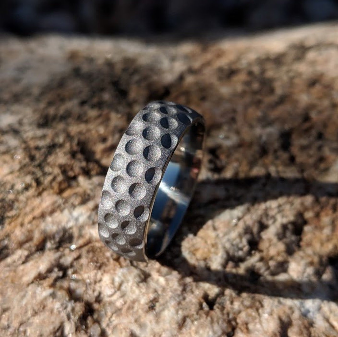 Titanium Golf Ball Ring, Sandblast Finish Wedding Band, Men’s Comfort ...