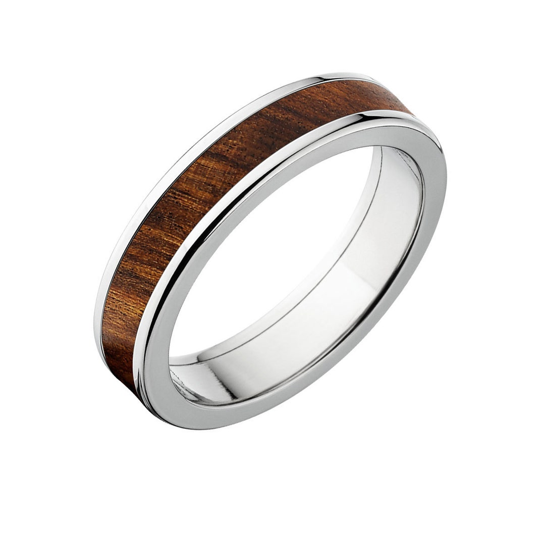 Tamboti Wood Men’s Wedding Band, Exotic Hardwood Titanium Ring With ...
