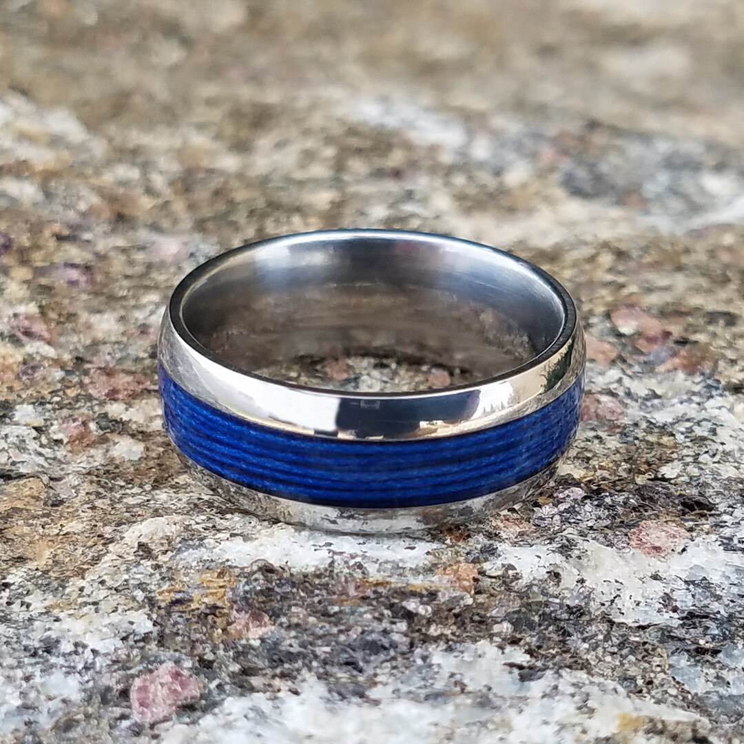 Titanium Fishing Line Ring, Blue Outdoorsman Wedding Band, Handmade Men ...