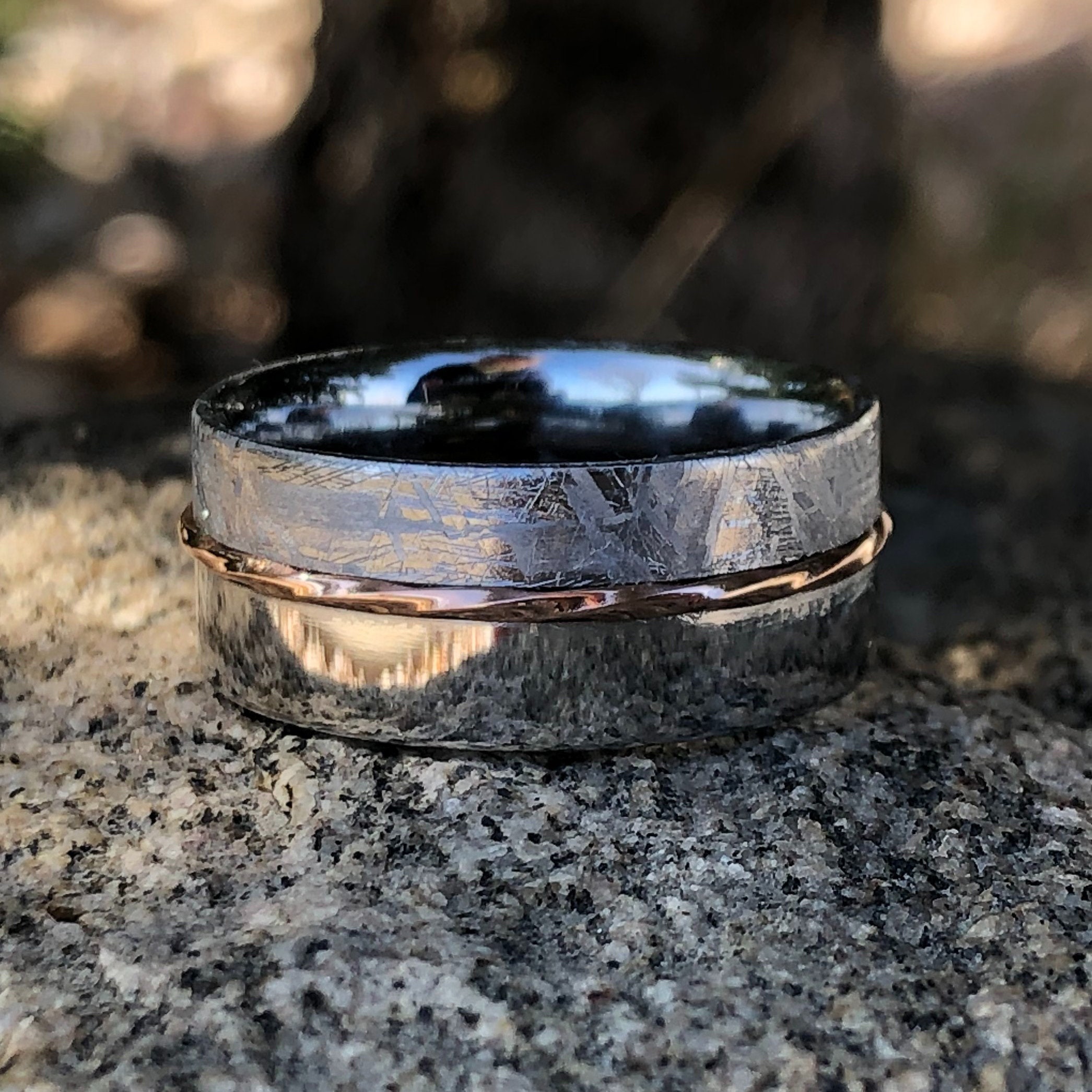 Gibeon Meteorite Wedding Band 10mm Custom Meteorite Rings w/ | Etsy