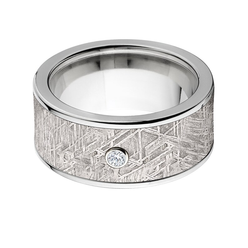 New 10mm Wide Meteorite Ring With a Diamond, Meteorite Wedding Rings ...