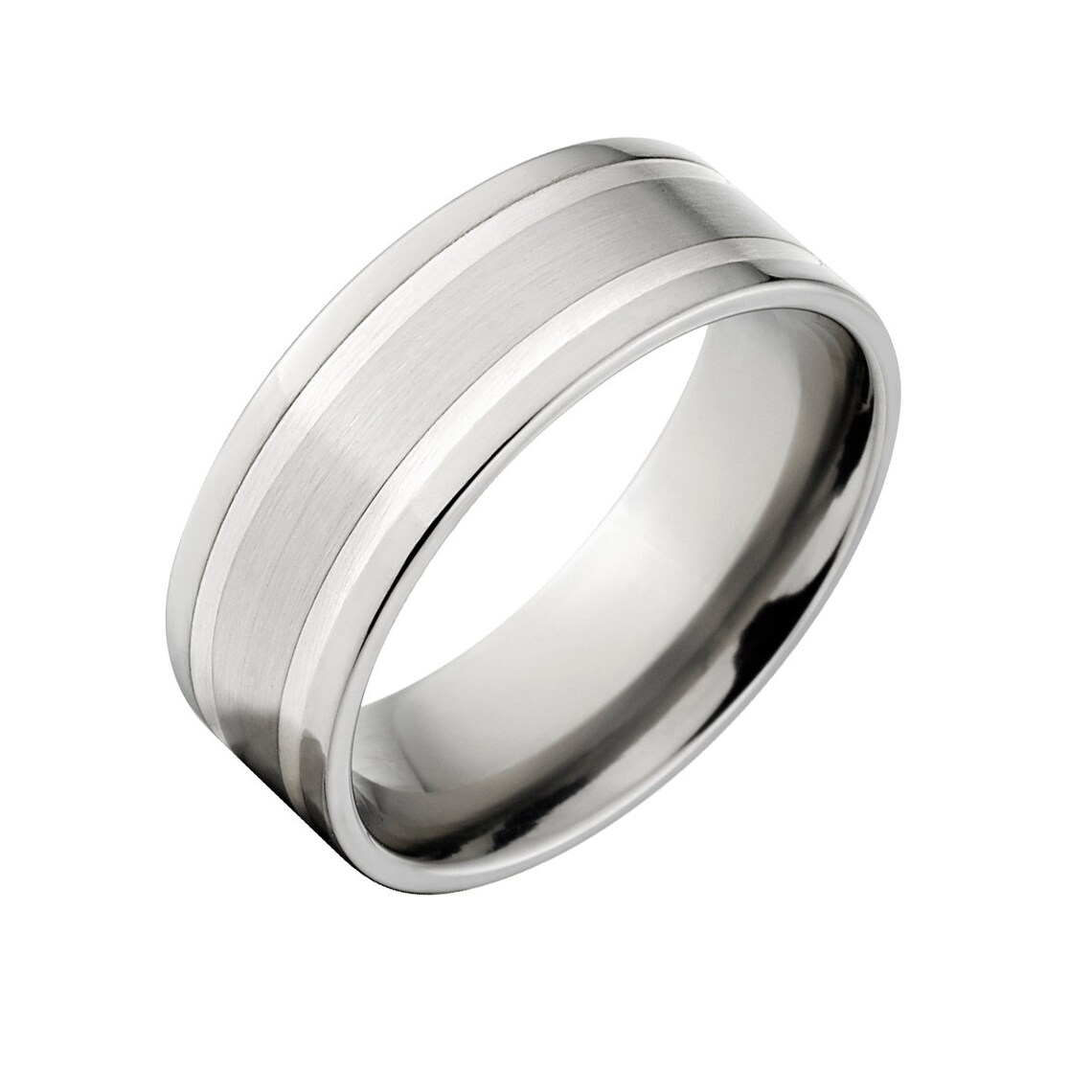 New 8 Mm Comfort Fit Titanium Ring, Sterling Silver Inlay, Modern Ring ...
