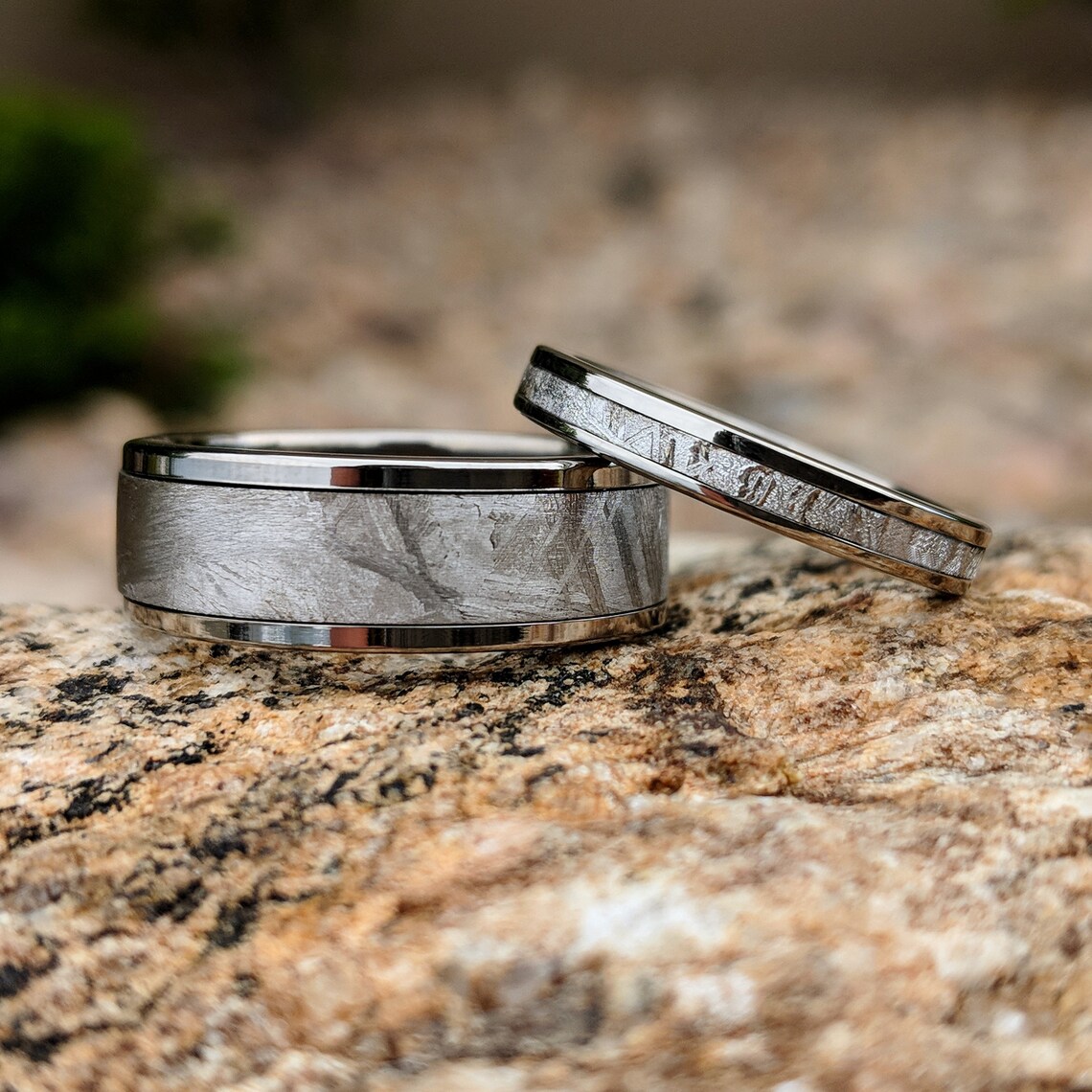 Wedding Ring Set Meteorite Ring, USA Made Custom Artisan Jewelry - Etsy