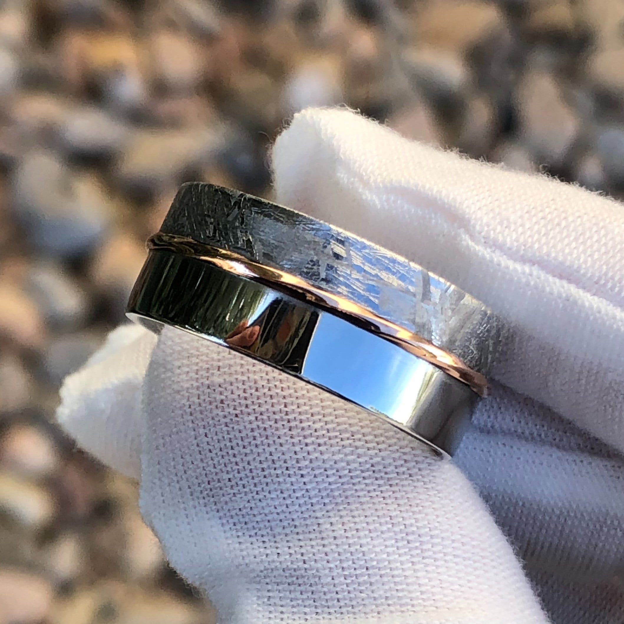 Gibeon Meteorite Wedding Band 10mm Custom Meteorite Rings w/ | Etsy
