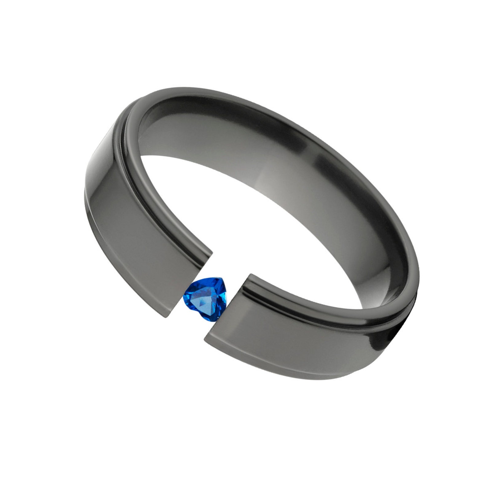 Tension Set Rings Heart Sapphire 6mm Black Zirconium - Etsy