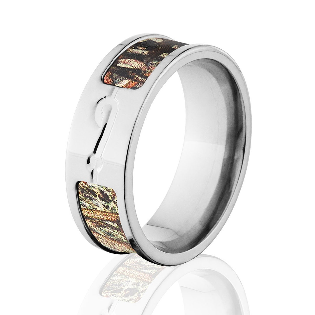 Titanium Ring, Mossy Oak Duck Blind Camo With Fishhook Design, Men’s ...