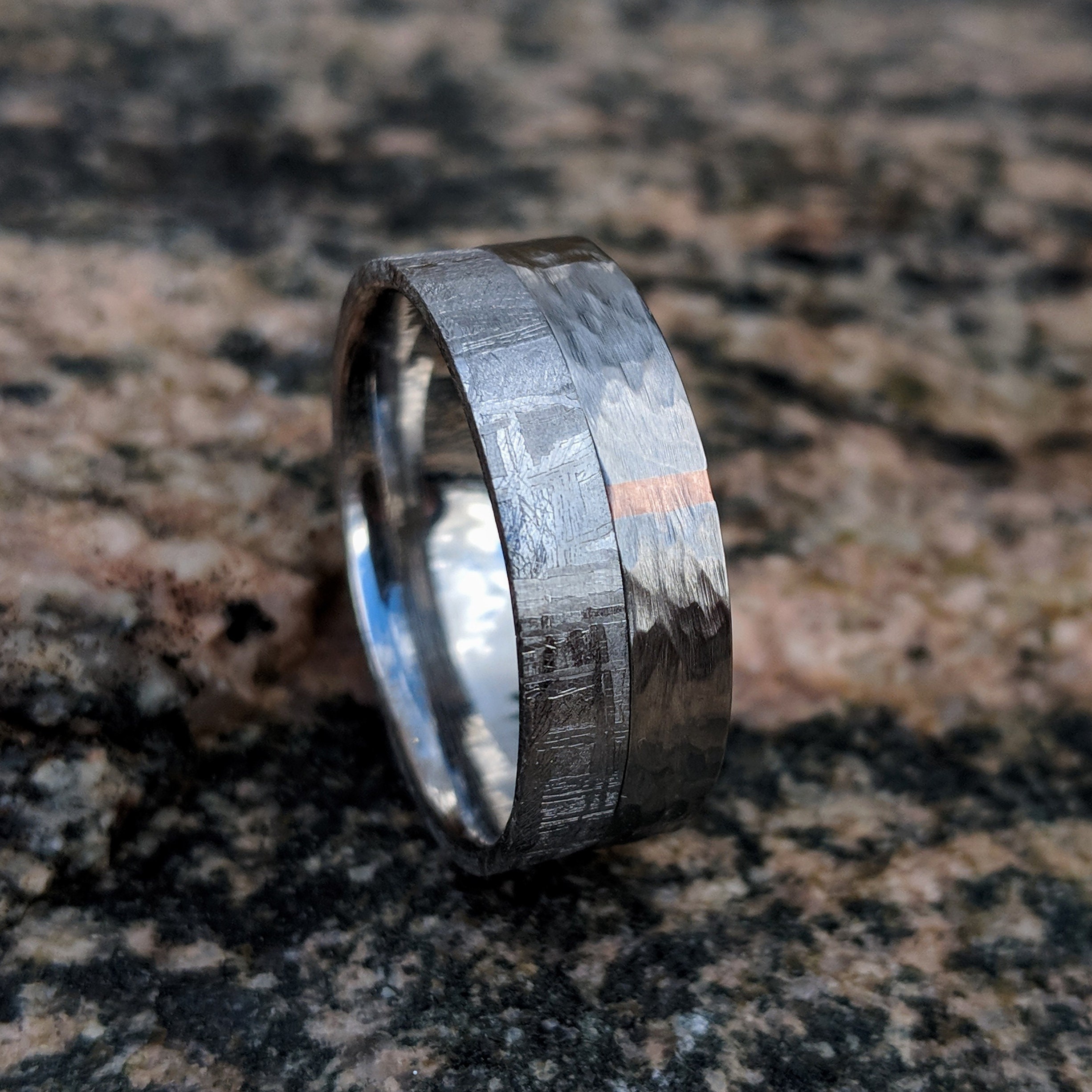 Gibeon Meteorite Ring, Custom Made Meteorite Wedding Bands 14k Rose ...