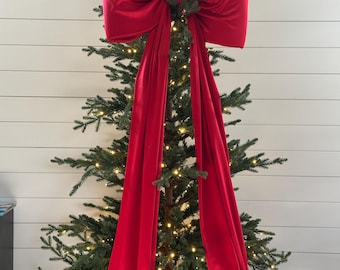Large Red Velvet Christmas Bow , Tree Topper, Wall Party Bow, Holiday ...