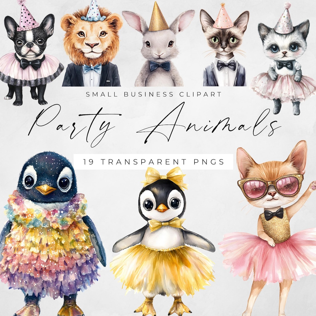 Party Animals Clipart - Cute Safari Birthday Animals in Tuxedos ...