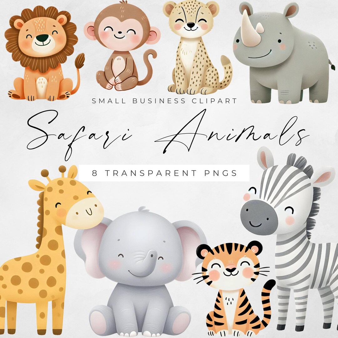 Safari Animals Clipart, Lion Giraffe, Nursery Art, Jungle Animals ...