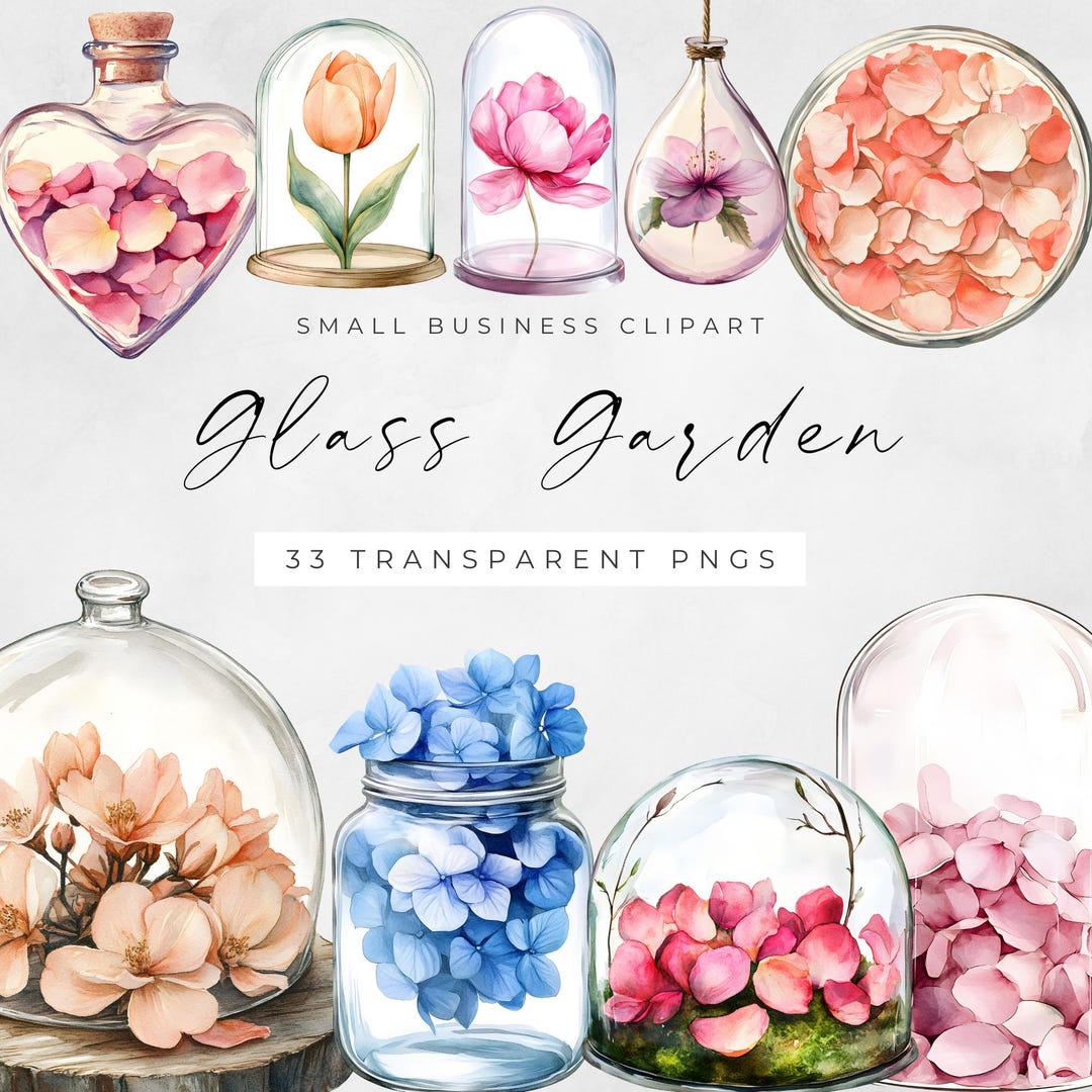 Watercolor Floral Clipart: Glass Dome PNG, Boho Cottagecore (digital ...