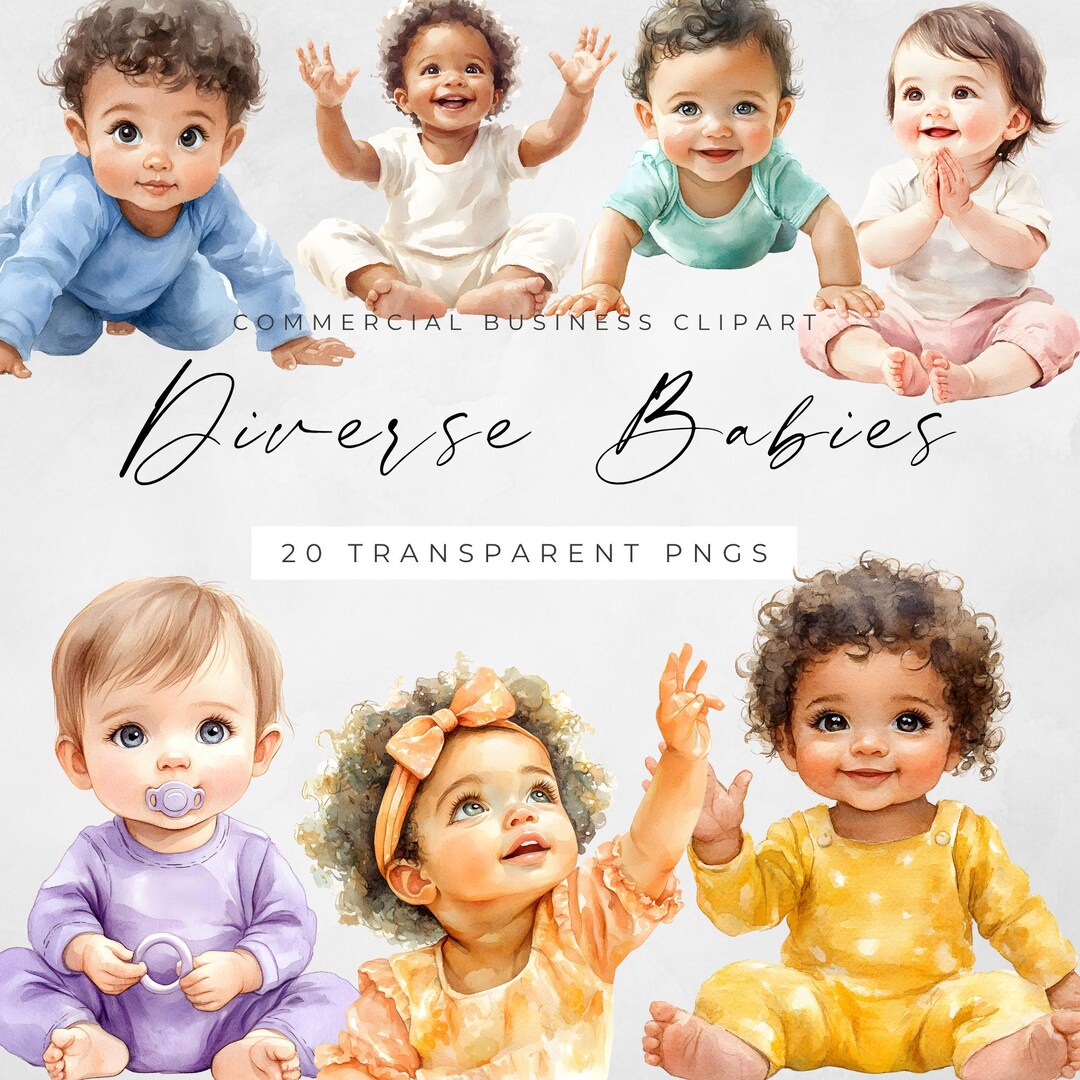 Watercolor Baby Clipart: Diverse Babies PNG, Nursery Art (digital ...