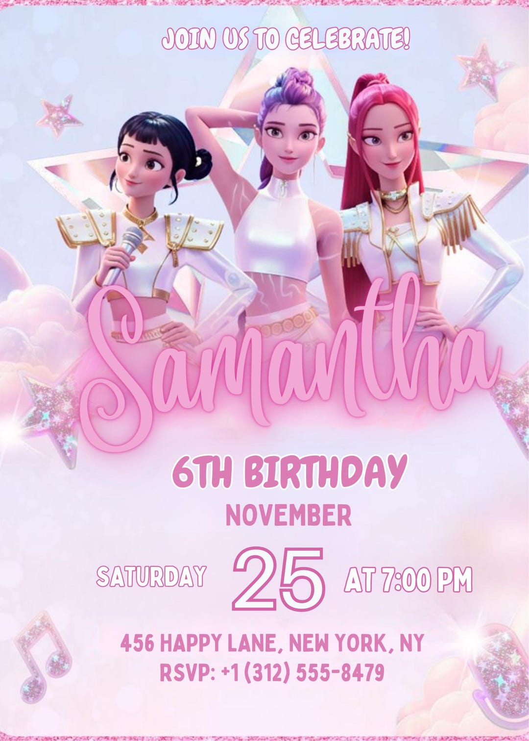 Kpop Birthday Invitation - Anime Idol Warrior, Golden Theme Editable ...