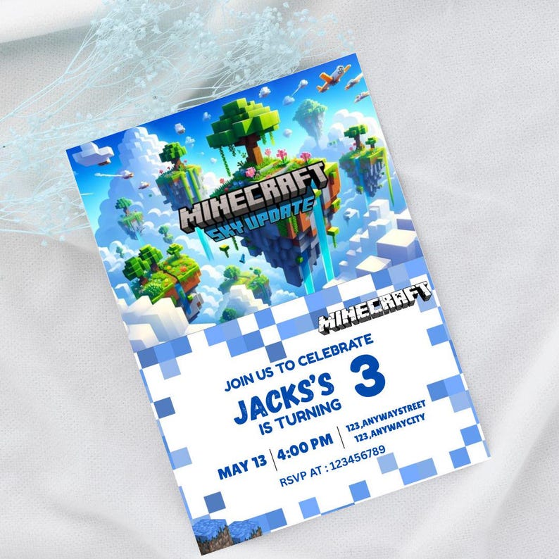 Editable Pixel Block Birthday Invitation | Gamer Party Canva Template ...