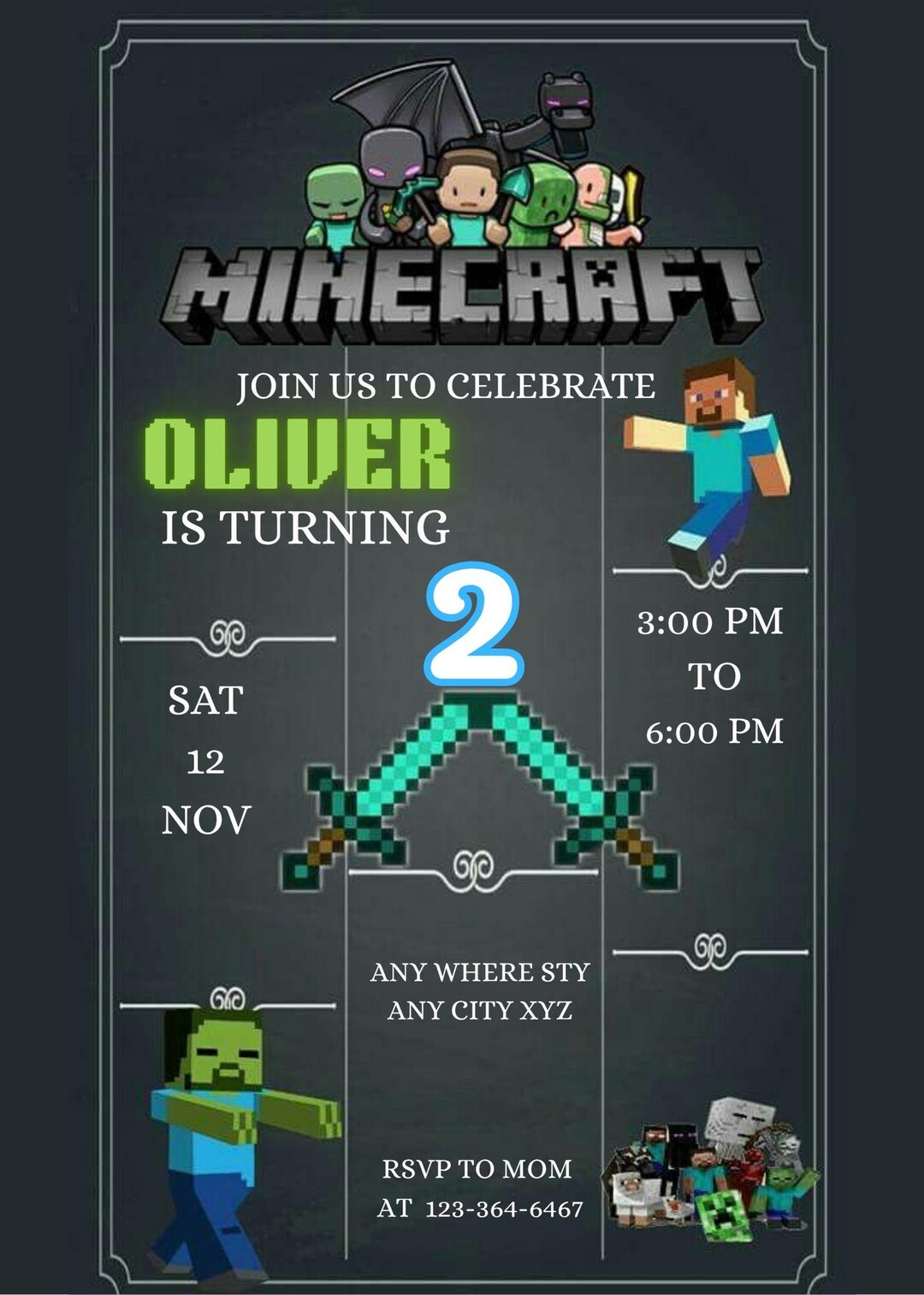 Editable Pixel Game Birthday Invitation Template for Kids | Gamer Party ...