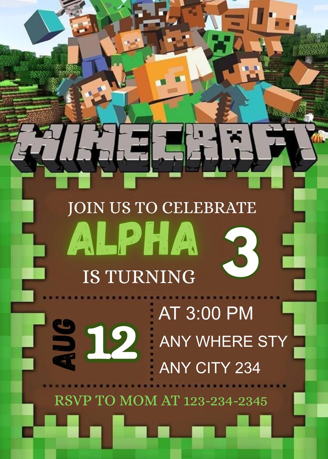 Editable Pixel Game Birthday Invitation, Digital Download Gamer Party ...
