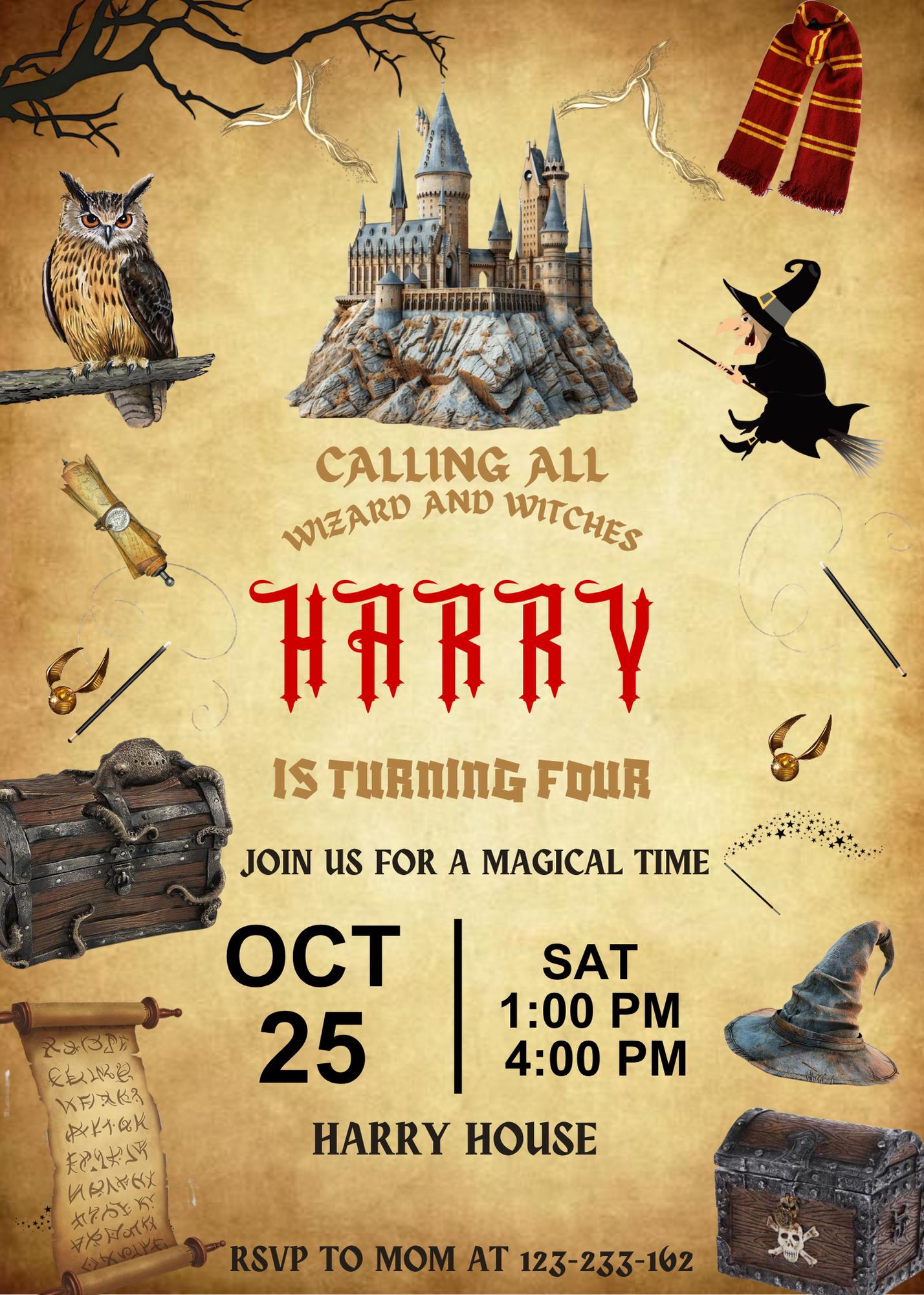 Editable Wizard Birthday Invitation Magic School Party Template Canva ...