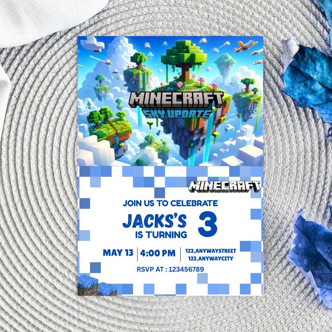 Editable Pixel Block Birthday Invitation | Gamer Party Canva Template ...