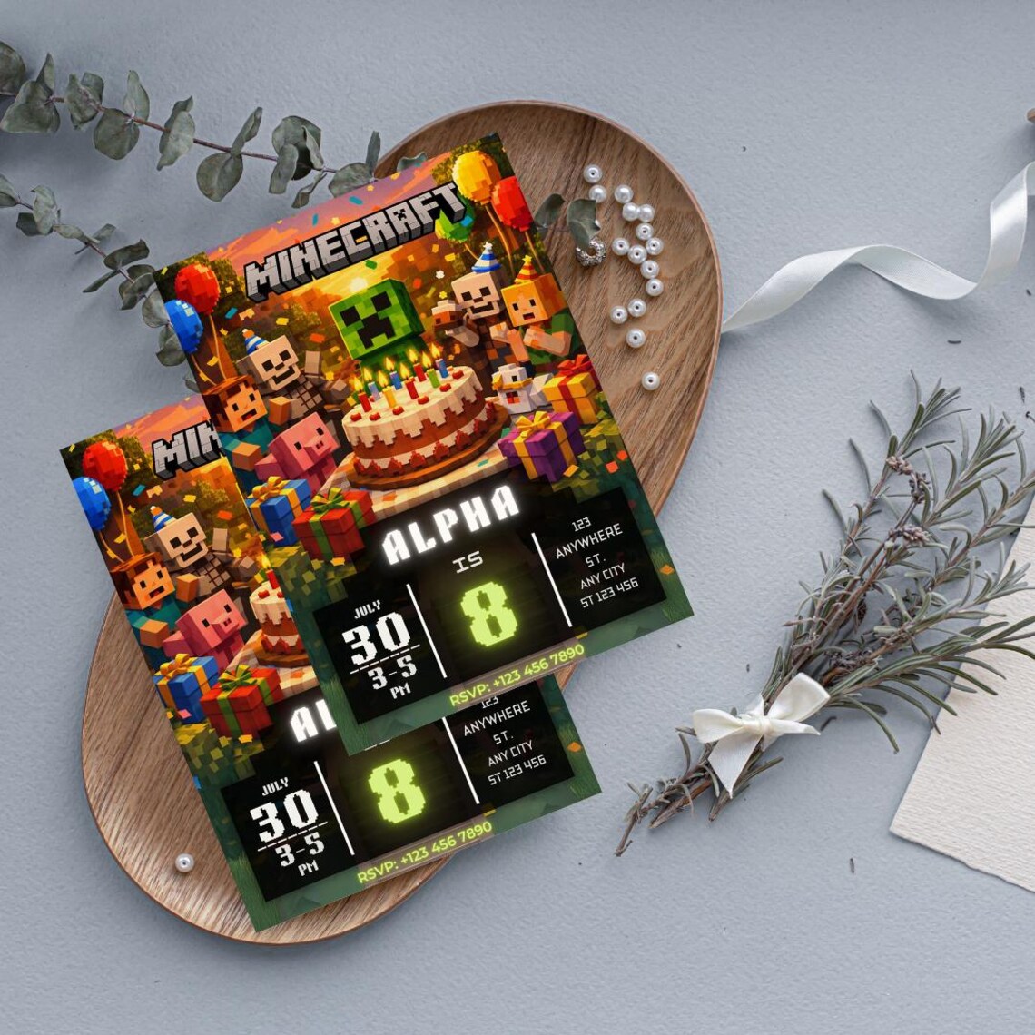 Editable Pixel Block Gamer Birthday Invitation Template Kids Gaming ...