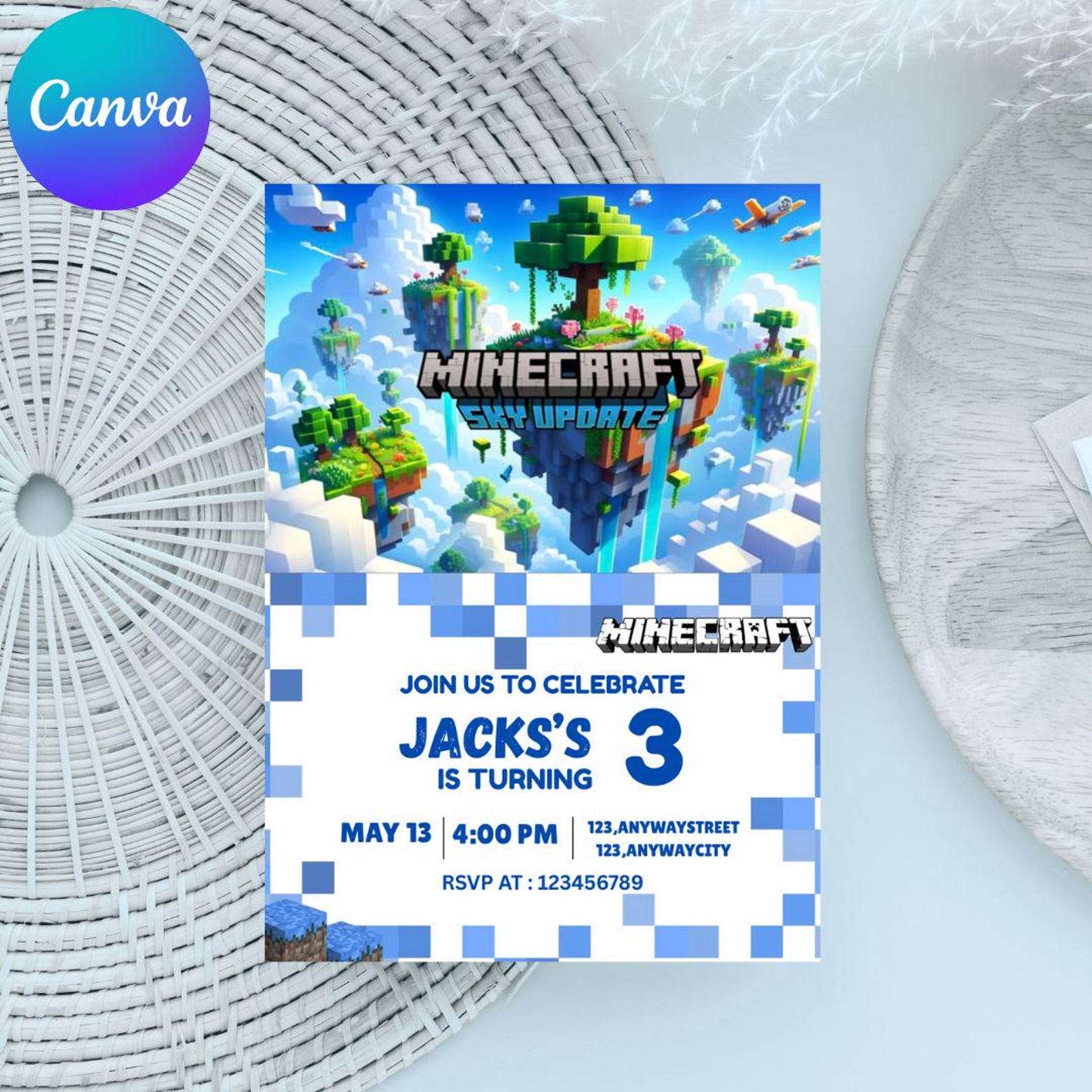 Editable Pixel Block Birthday Invitation | Gamer Party Canva Template ...