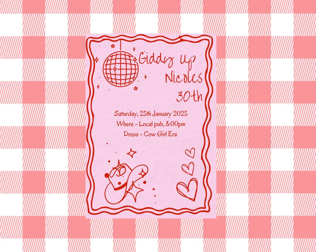 Giddy up 30th Birthday Invite, Canva Template - Etsy