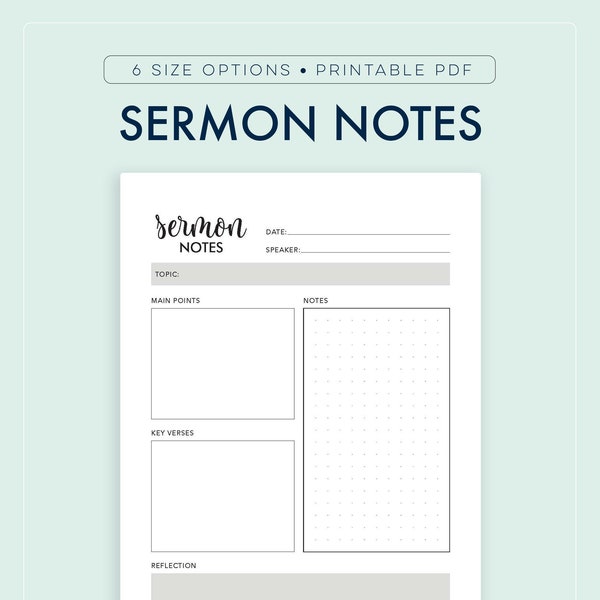 Church Sermon Notes Digital And Printable Letter Etsy