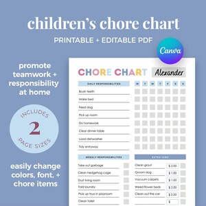 Custom Chore Chart for Kids, Editable Canva Template, Family to Do List ...