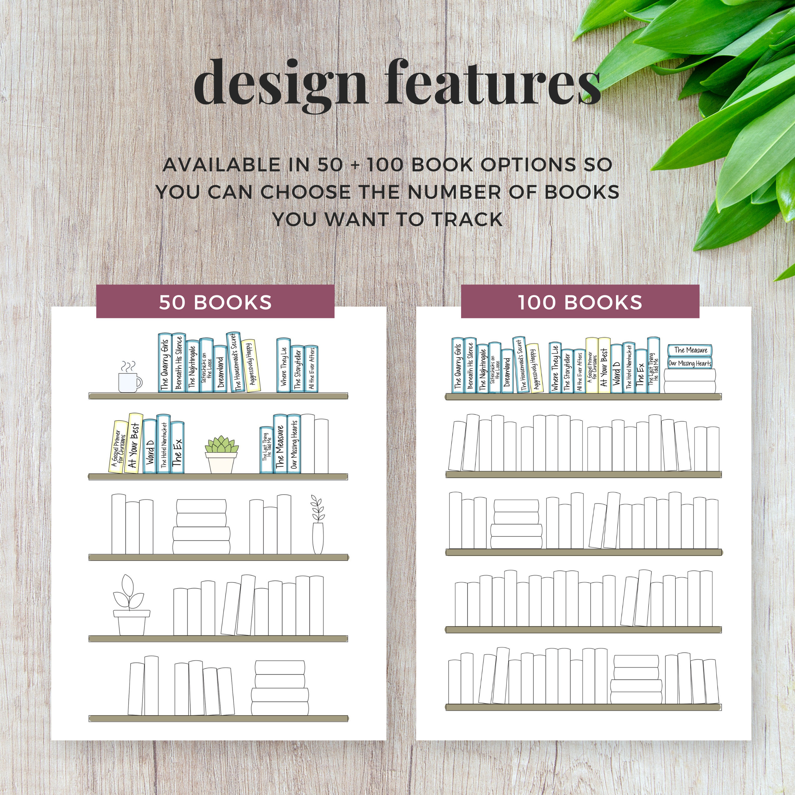 Bookshelf Reading Trackers, 100 50 Book Options, Insert Into Reading ...